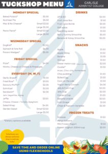 Tuckshop Menu Term 1 2023 – Carlisle Adventist College